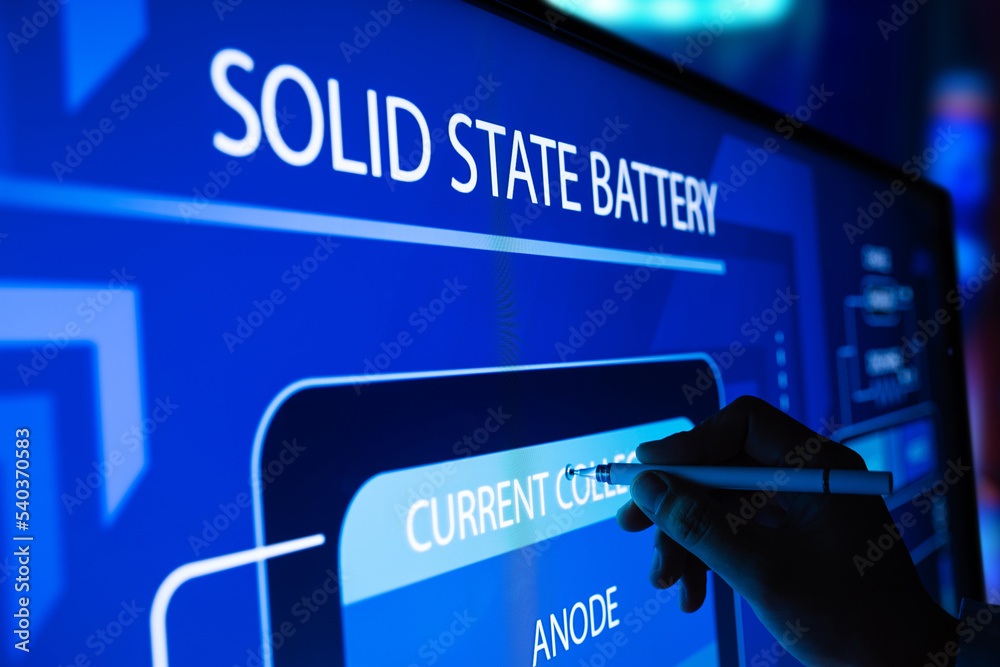 Engineer show solid state battery pack for electric vehicle (EV) on ...