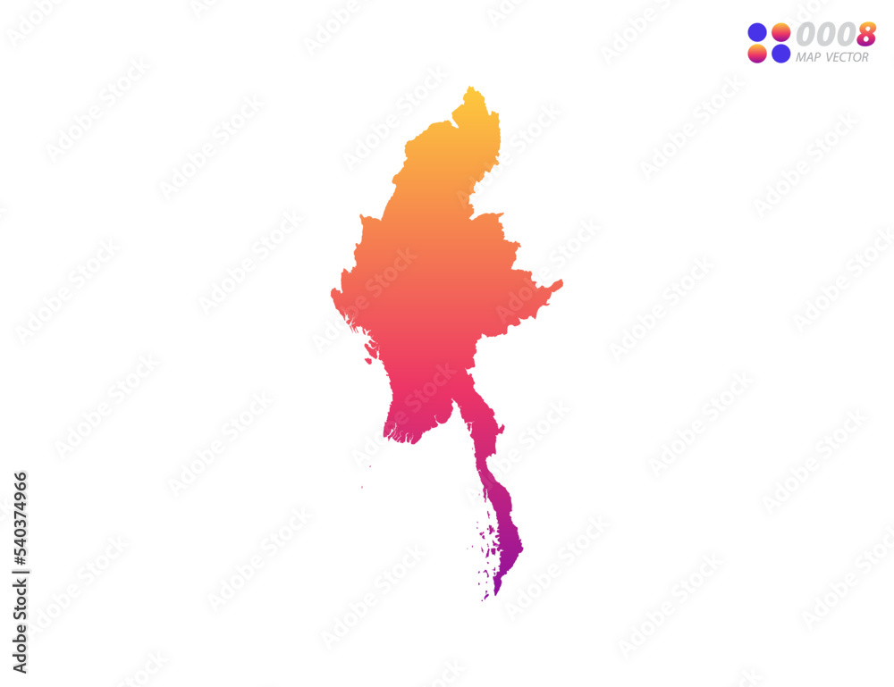 Vector bright colorful gradient of Myanmar map on white background ...