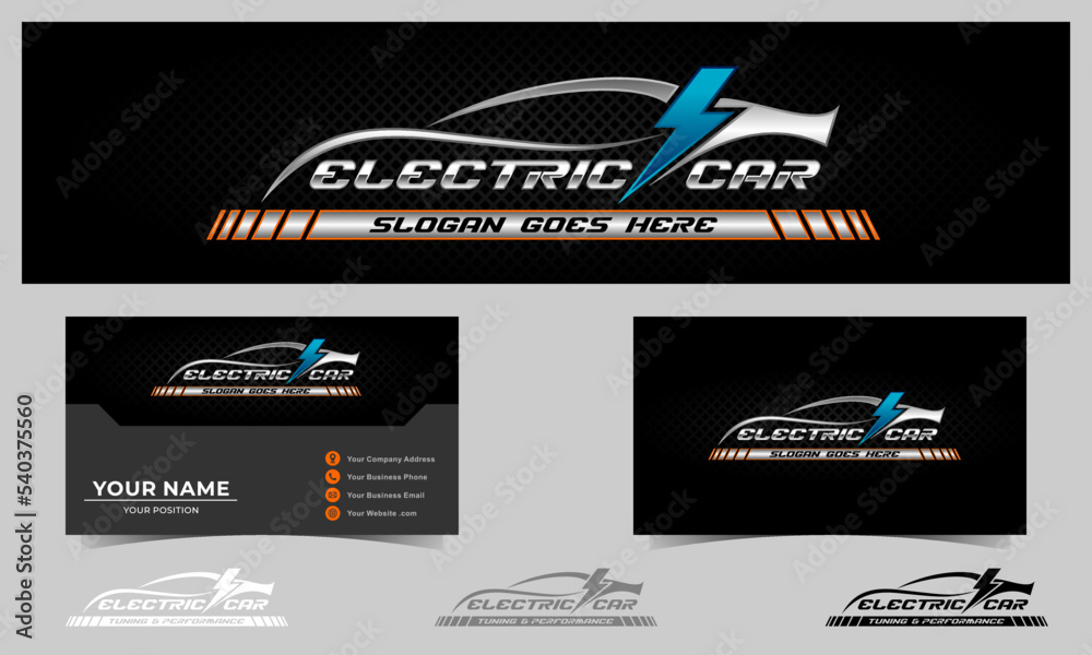 Logo electric car company logo design and business card Stock Vector ...