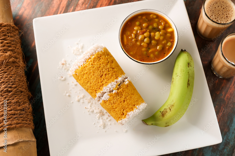 Popular South Indian breakfast puttu pittu made of corn flour and ...