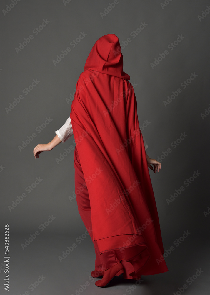 Full length portrait of woman wearing red medieval fantasy costume ...