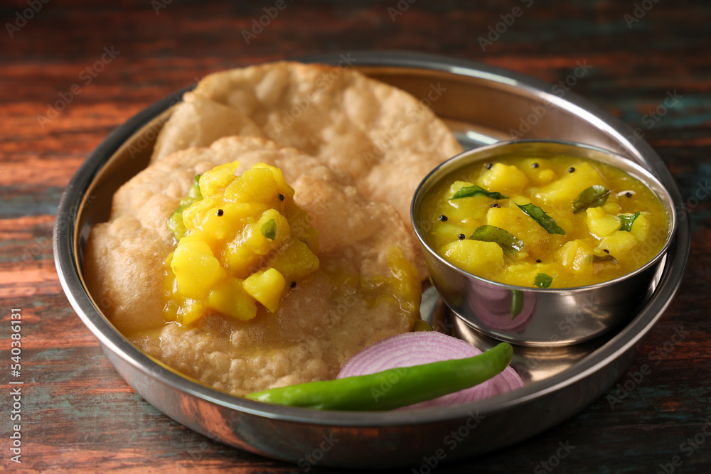 Puri Bhaji North Indian Poori with aalu bhaji , aalu sabji potato spicy ...