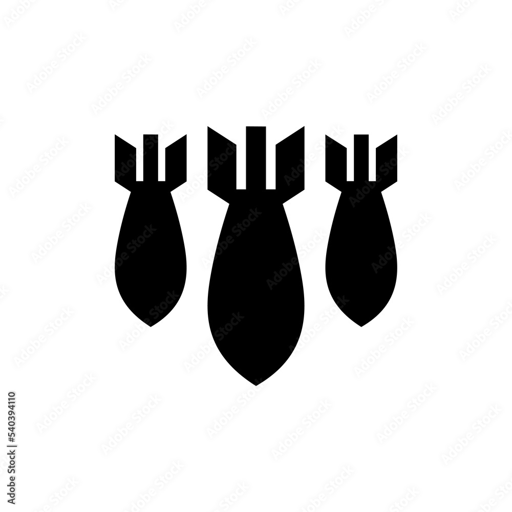 Three Falling Missiles Icon. Vector black simple mines icon with tail ...