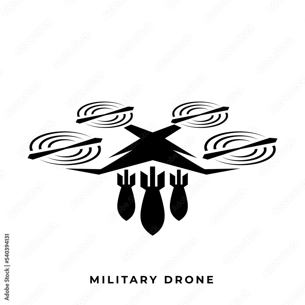 Vector military drone with bombs logo design. Quadcopter with aircraft ...