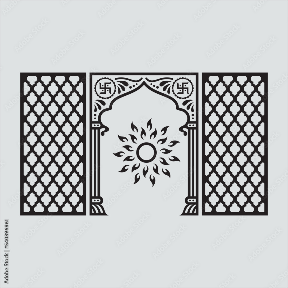 vector graphics of Hindu Temple Gate, Swastika, Hinduism, Jaali, CNC ...