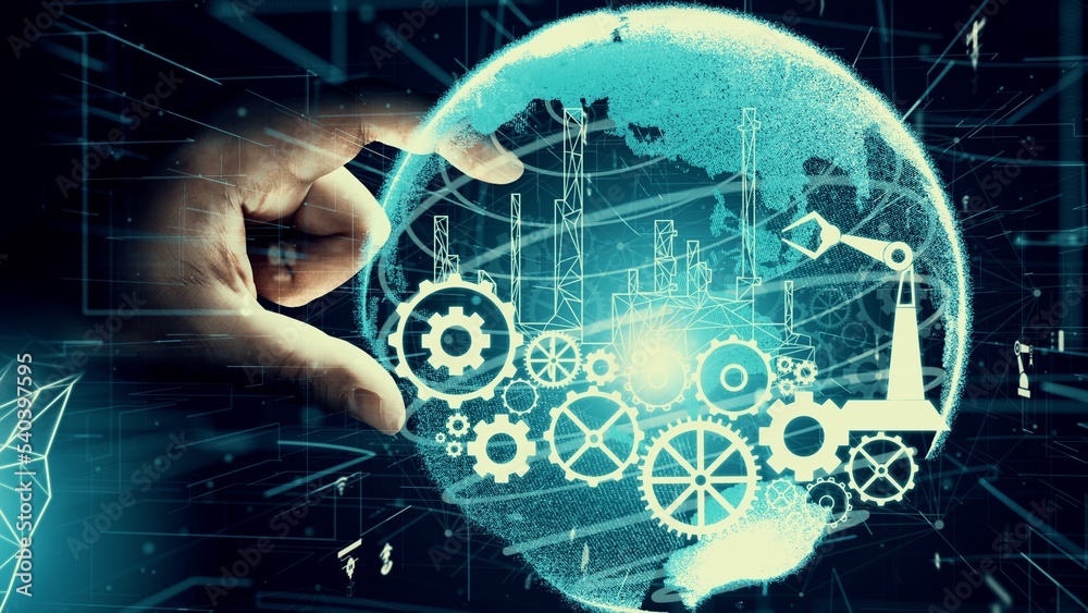 Futuristic industry 4.0 and inventive mechanized engineering concept ...