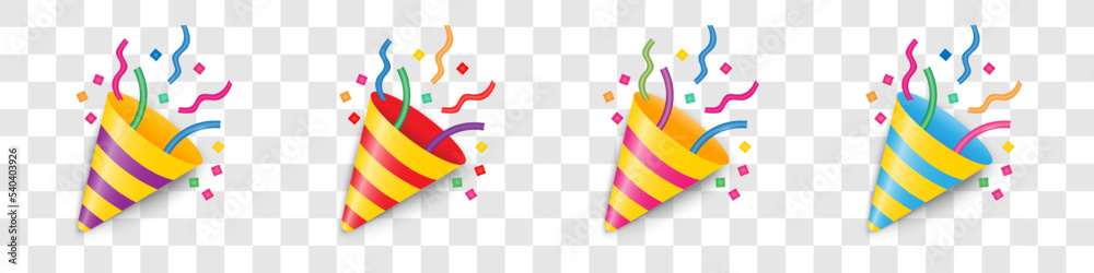 Party popper icons in different colors.Confetti logo,congratulate and ...