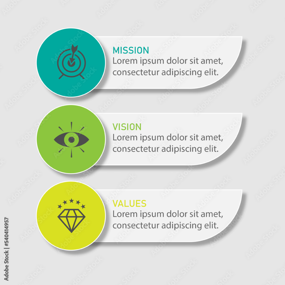 mission,vision and values vector infographic design template with 3 ...