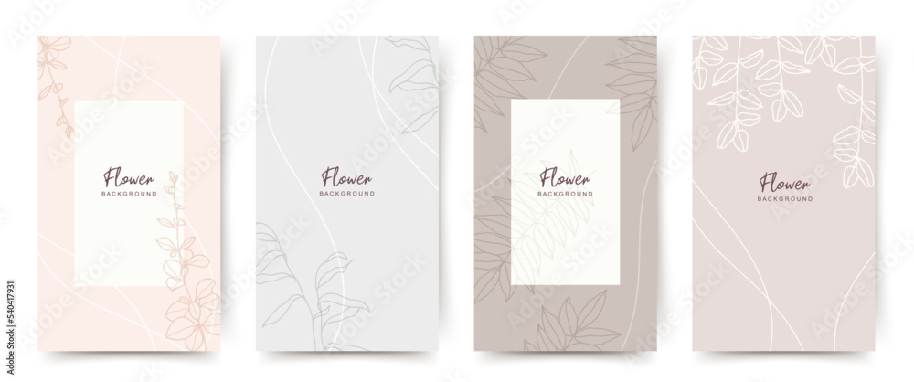 Neutral background with minimal hand drawn flower elements in line art ...