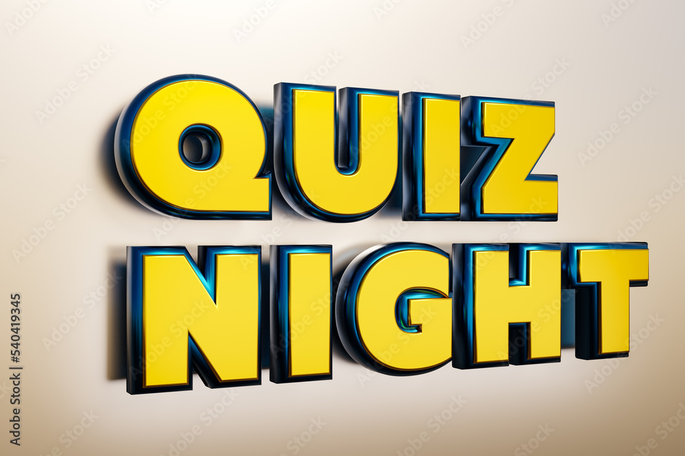 Quiz night. Words in capital letters, green metallic shiny style. Games ...