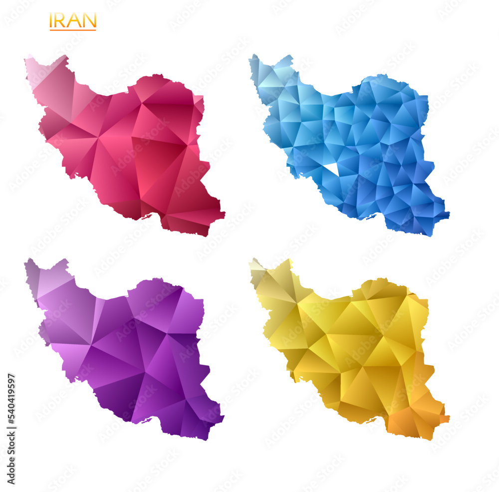 Set of vector polygonal maps of Iran. Bright gradient map of country in ...