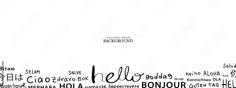 Frame background with hand writing words, hello in different ...