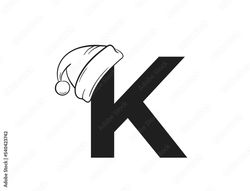 letter k with santa claus hat. initial letter for Christmas and New ...