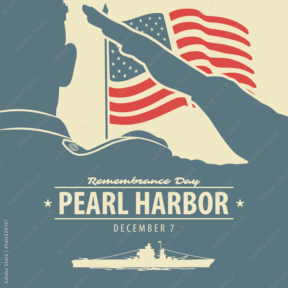 Pearl Harbor Remembrance Day poster template. US Army soldier saluting ...