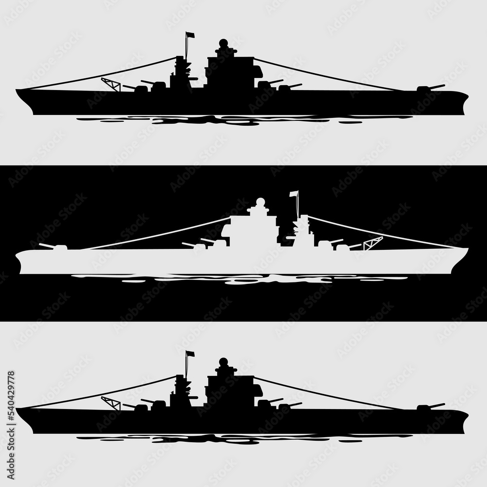 Poster Warship, Naval ship silhouette. Vector illustration – Wall Art ...