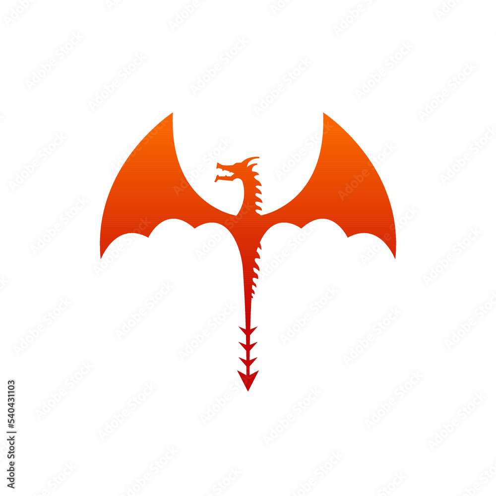 Flying dragon logo vector concept. Spread wings dragon icon isolated on ...