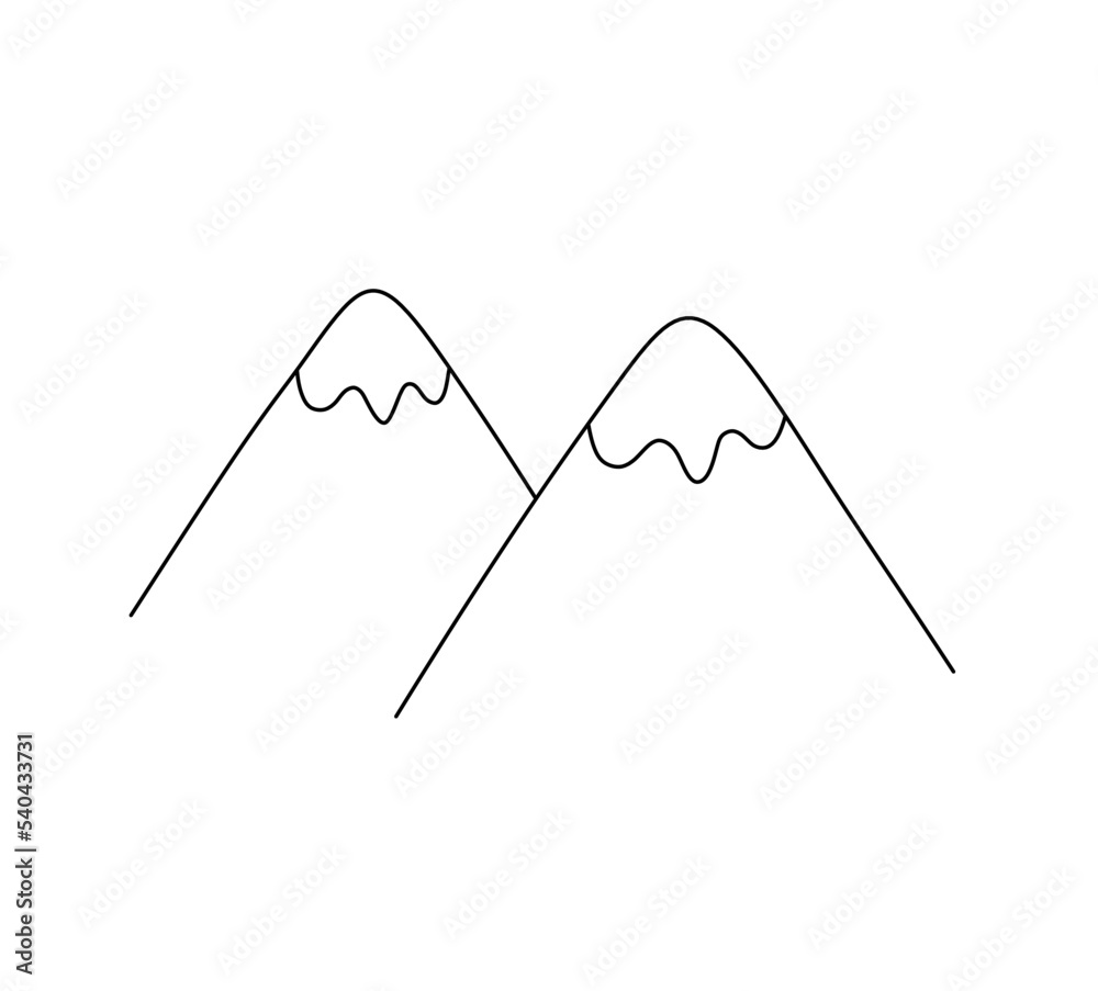 Vector isolated two kids rounded snowy mountain peaks colorless black ...