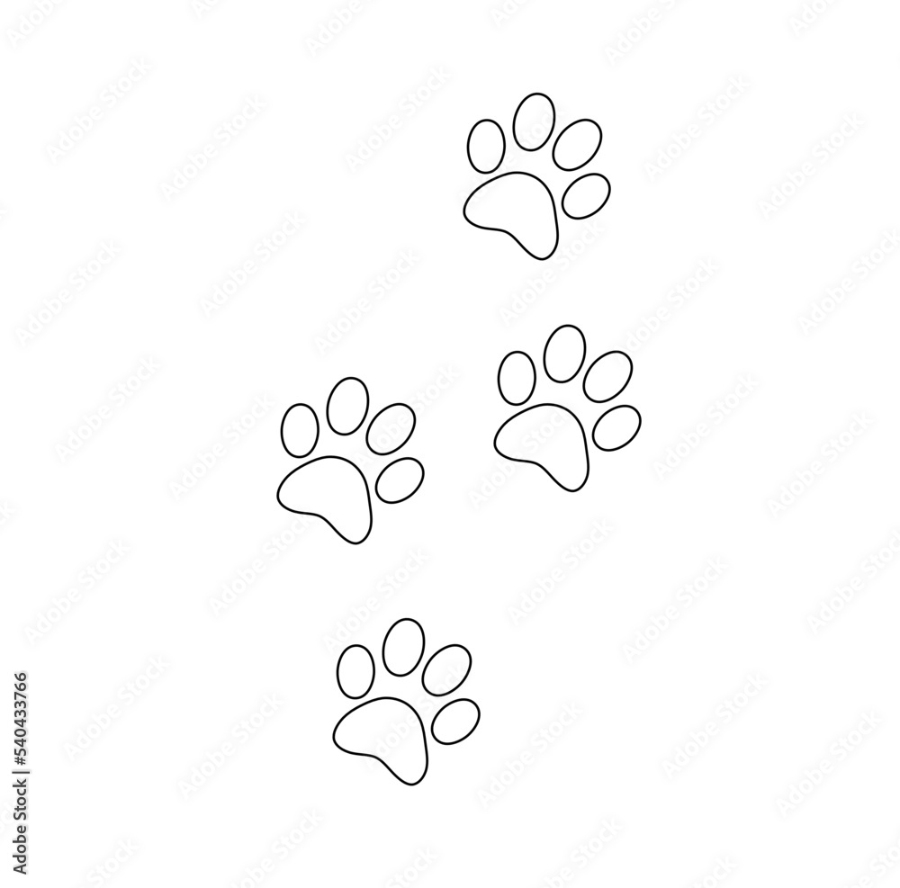 Vector isolated paw print dog line stencil steps step by step crafting ...