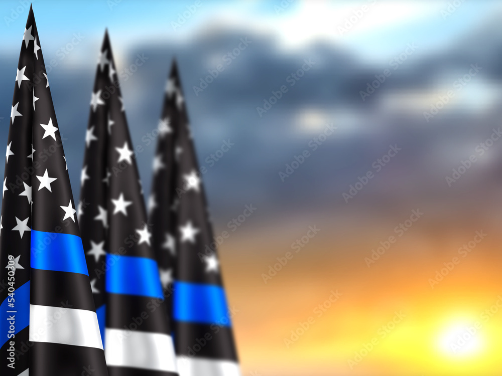 Thin Blue Line. American flag with police blue line on a background of ...