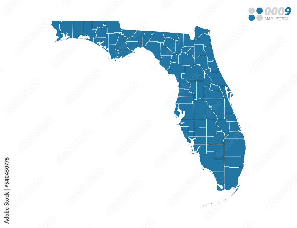 Vector blue of map Florida. Stock Vector | Adobe Stock