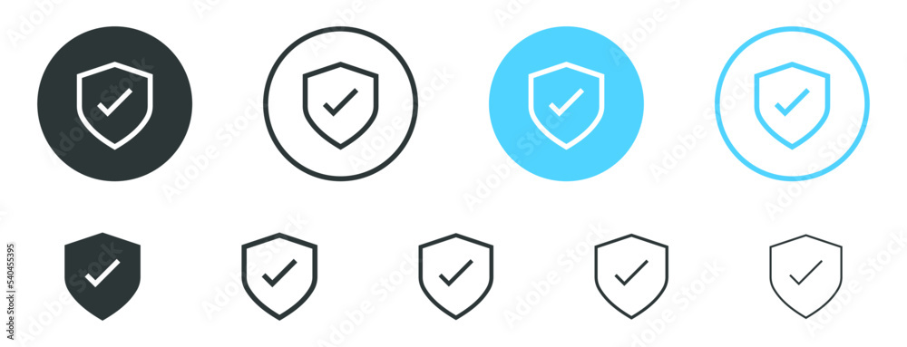 Shield check mark icon or security shield protection icon with tick ...