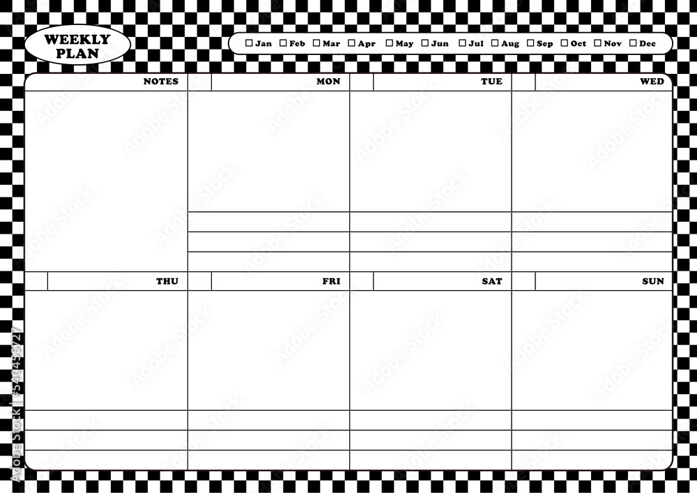 weekly plan planner template design on chess, check, grid, checkerboard ...