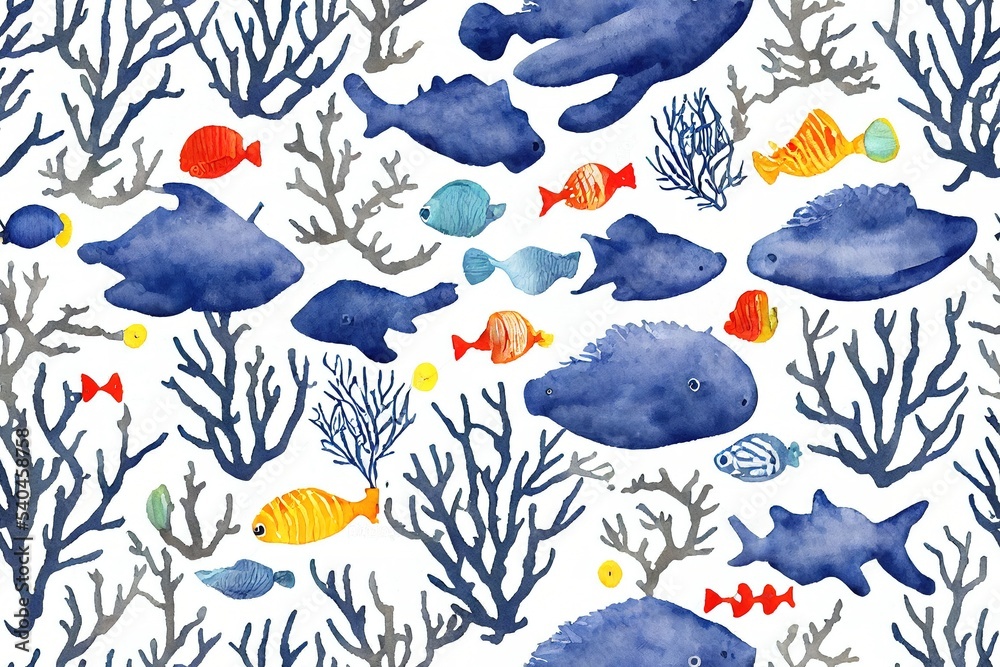 Watercolor Sea Life clipart set. Maritime collection. Underwater wild ...