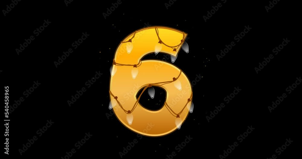 Number 6 animation. Digits with glowing christmas lights and bulbs ...