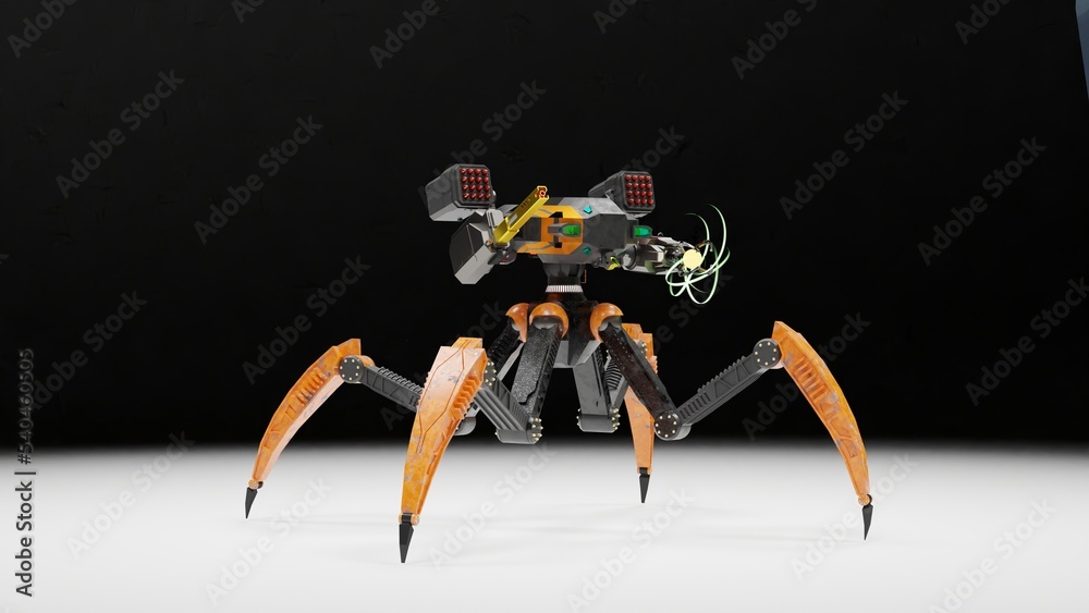 ภาพประกอบสต็อก Spider robot Laser gun Install a full weapon system. 3D ...