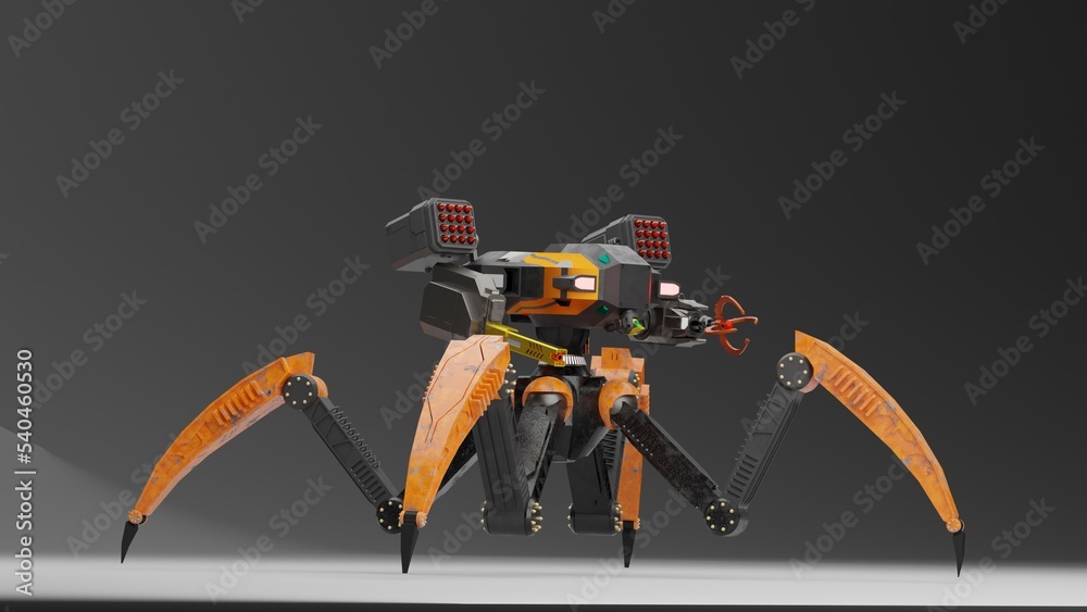 Spider robot Laser gun Install a full weapon system. 3D artwork.3D ...