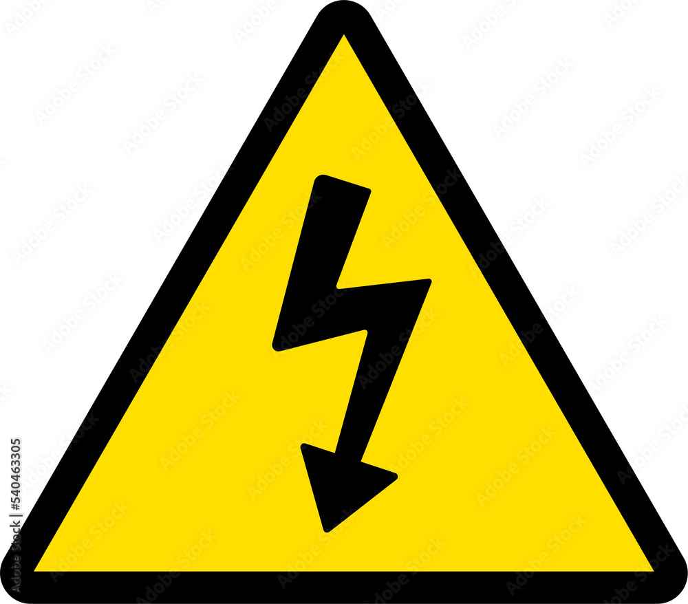 High voltage lightning triangle safety sign, black yellow electric ...