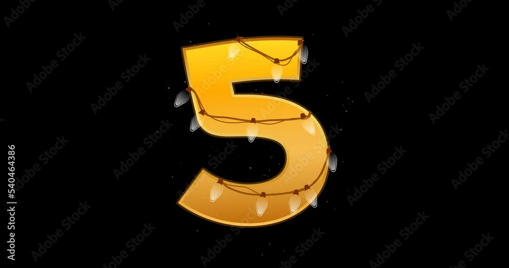 Number 5 animation. Digits with glowing christmas lights and bulbs ...