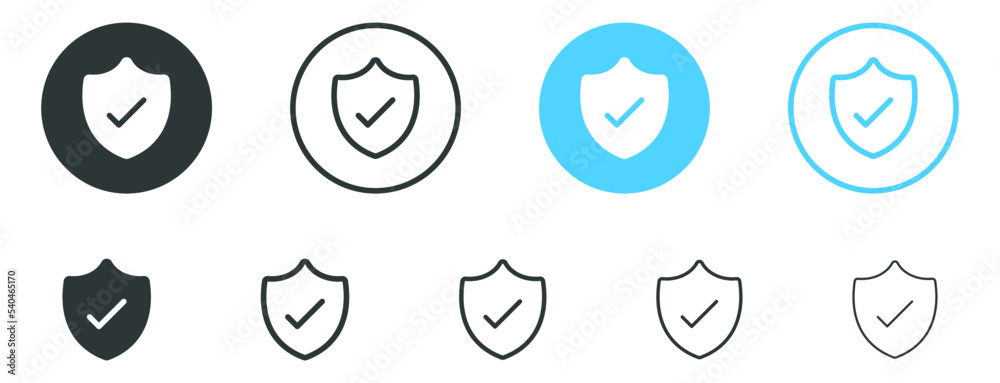 Shield check mark icon or security shield protection icon with tick ...