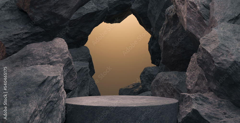 Black geometric Stone and Rock shape background, minimalist mockup for ...