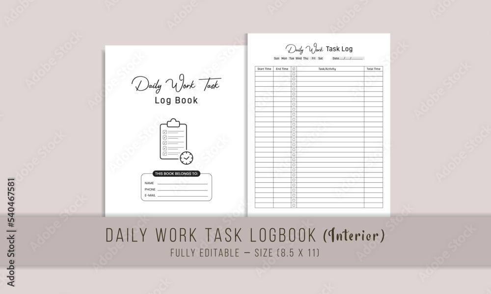 Daily Work Task Log Book KDP Interior Template Design Stock Vector ...
