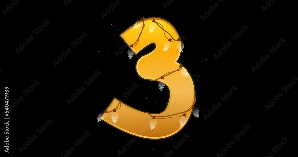 Number 3 animation. Digits with glowing christmas lights and bulbs ...