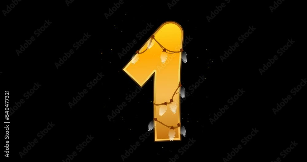 Number 1 animation. Digits with glowing christmas lights and bulbs ...