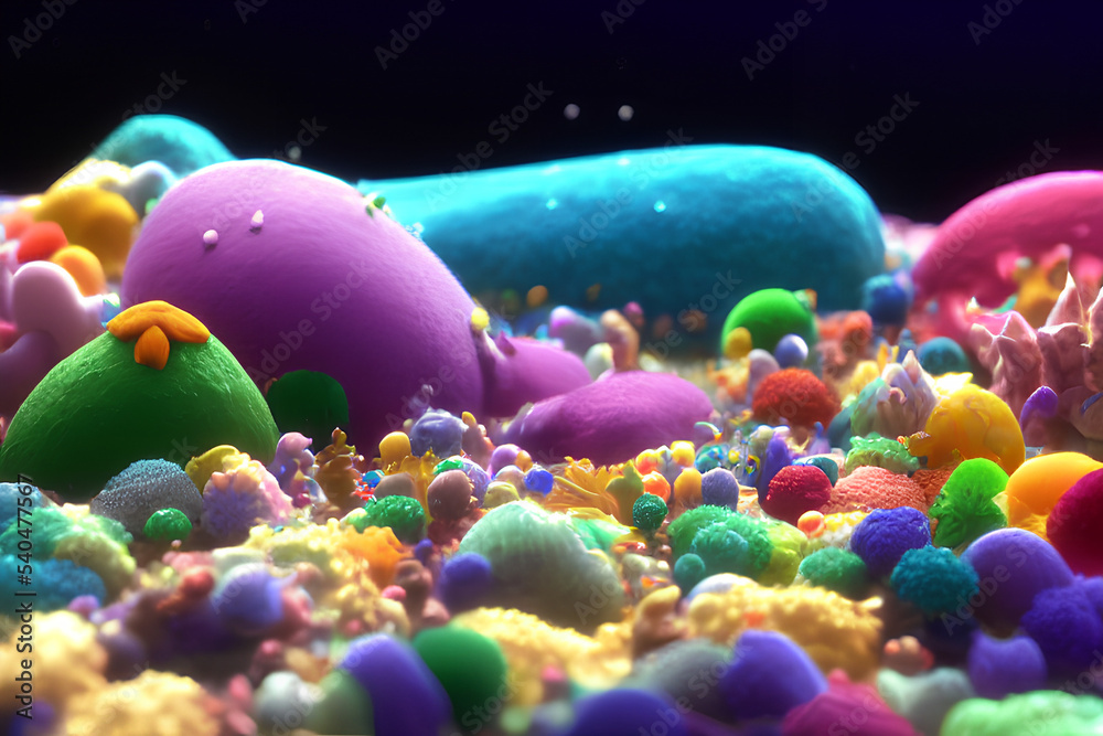 Microbiome, bacteria, under microscope, illustration, science, conceptual illustration, microbes ...