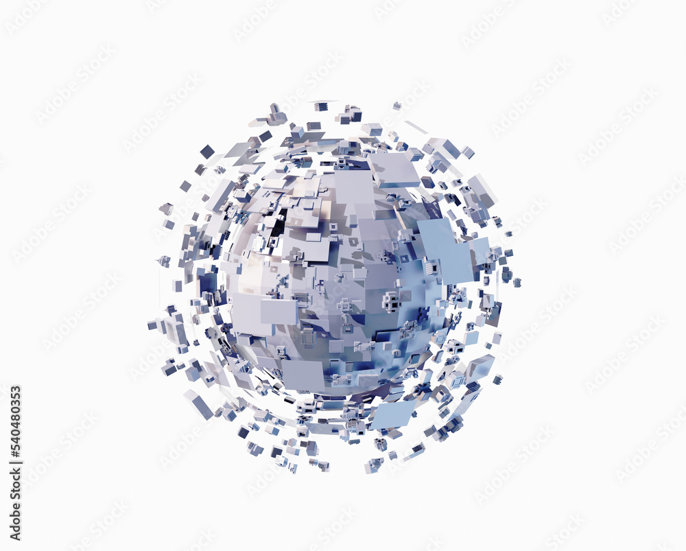 Tech ball, abstract meta ball, ball made of computer chips, technology ...