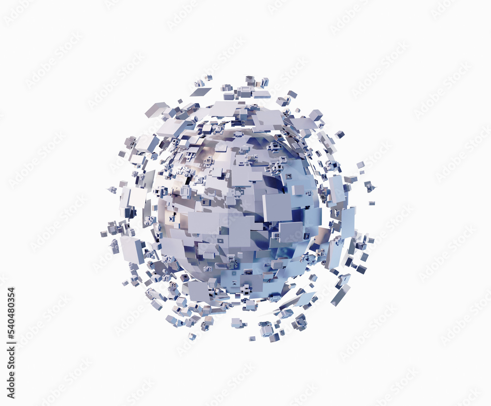 Tech ball, abstract meta ball, ball made of computer chips, technology ...