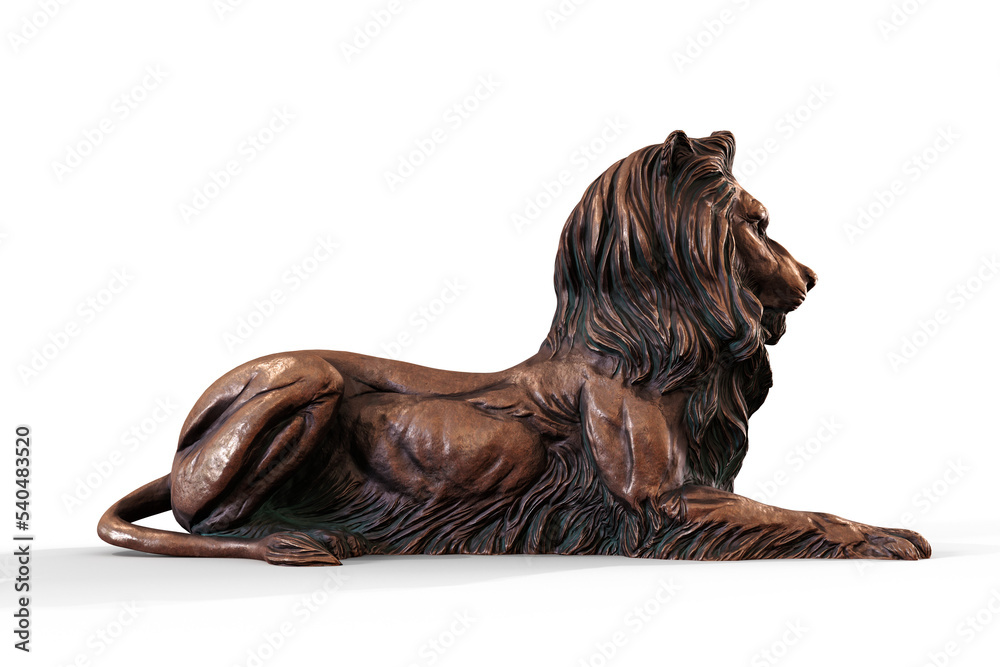 Reclining lion bronze statue 3d render isolated on transparent ...