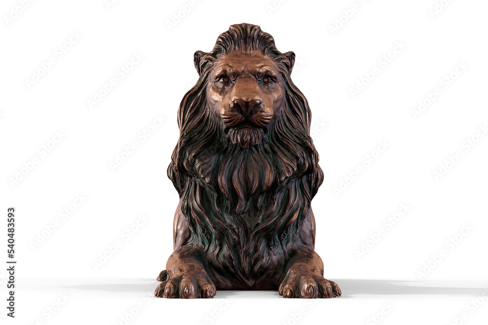 Reclining lion bronze statue 3d render isolated on transparent ...