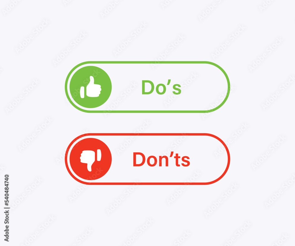 Dos and donts icons button in line label banner - thumbs up or thumb ...