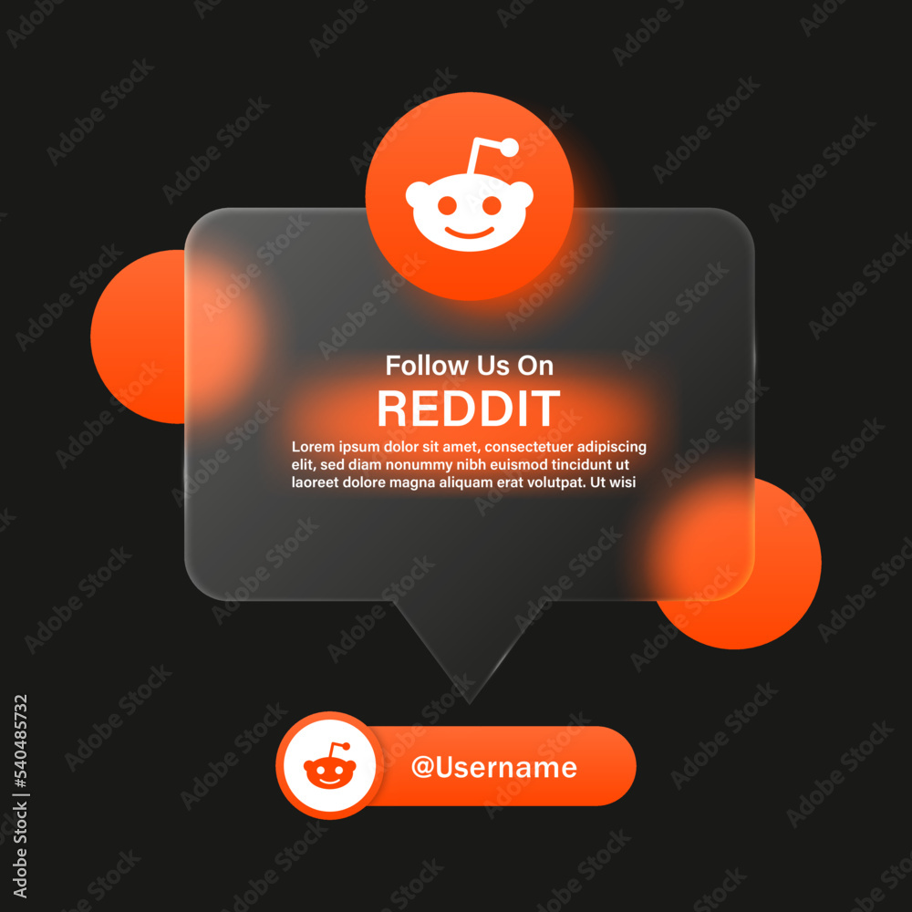 follow us on reddit in speech bubble glassmorphism background with ...