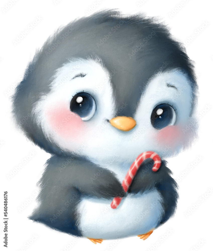 An illustration of a cute cartoon Christmas penguin. christmas animals ...