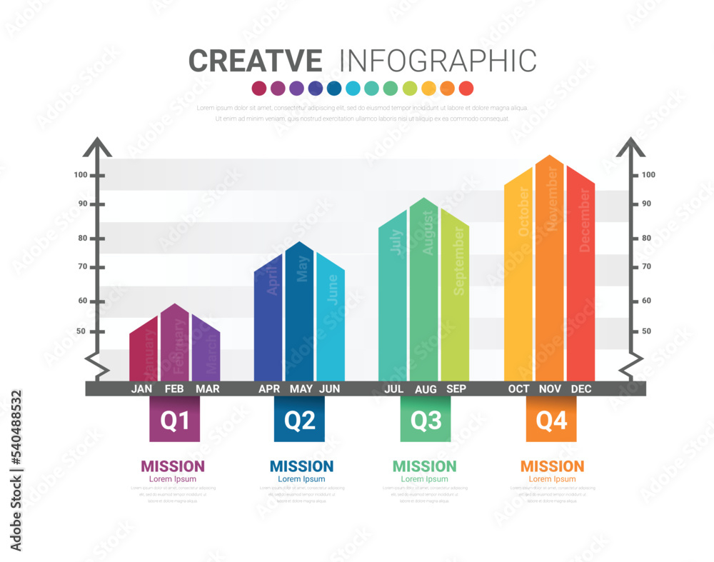 Modern colorful chart, graph for 12 months, 1 year, All month Template ...