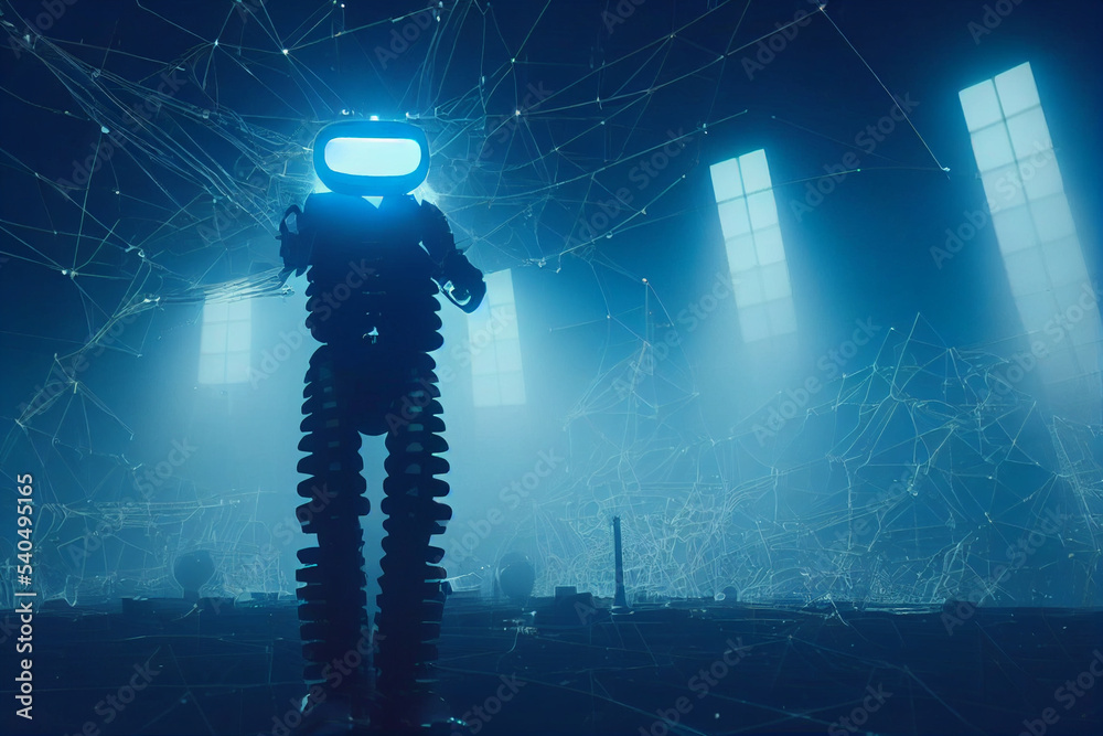 cyber person in the night, robotics technology background. Stock ...