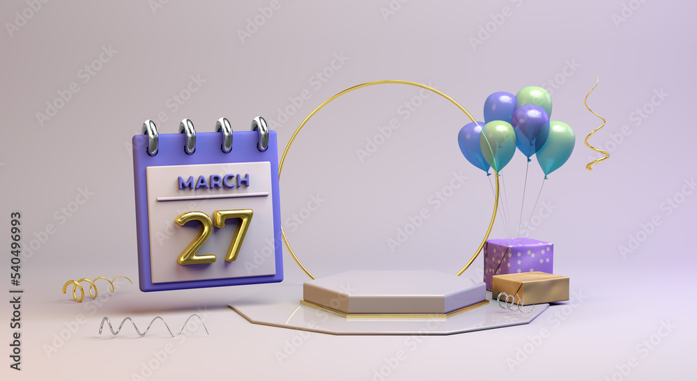 Celebration 27 March with balloon and podium background Stock ...