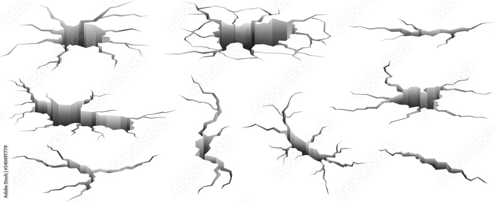 Earthquake cracks. Fractured earth, break cracked in cement ...