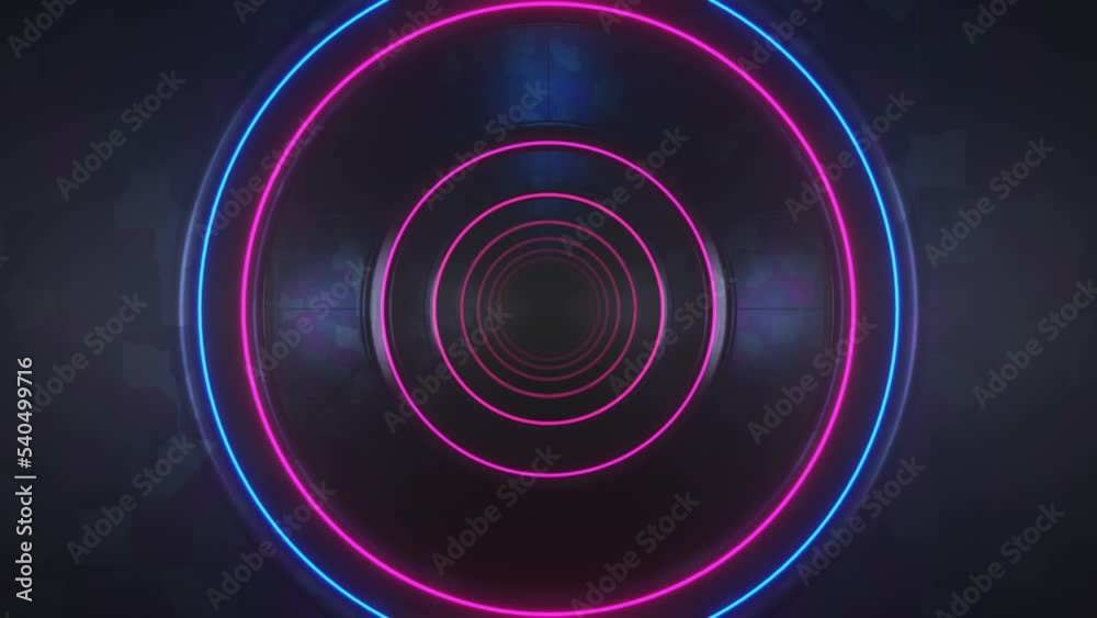 Camera movement along a metal pipe with neon illumination. Seamless ...